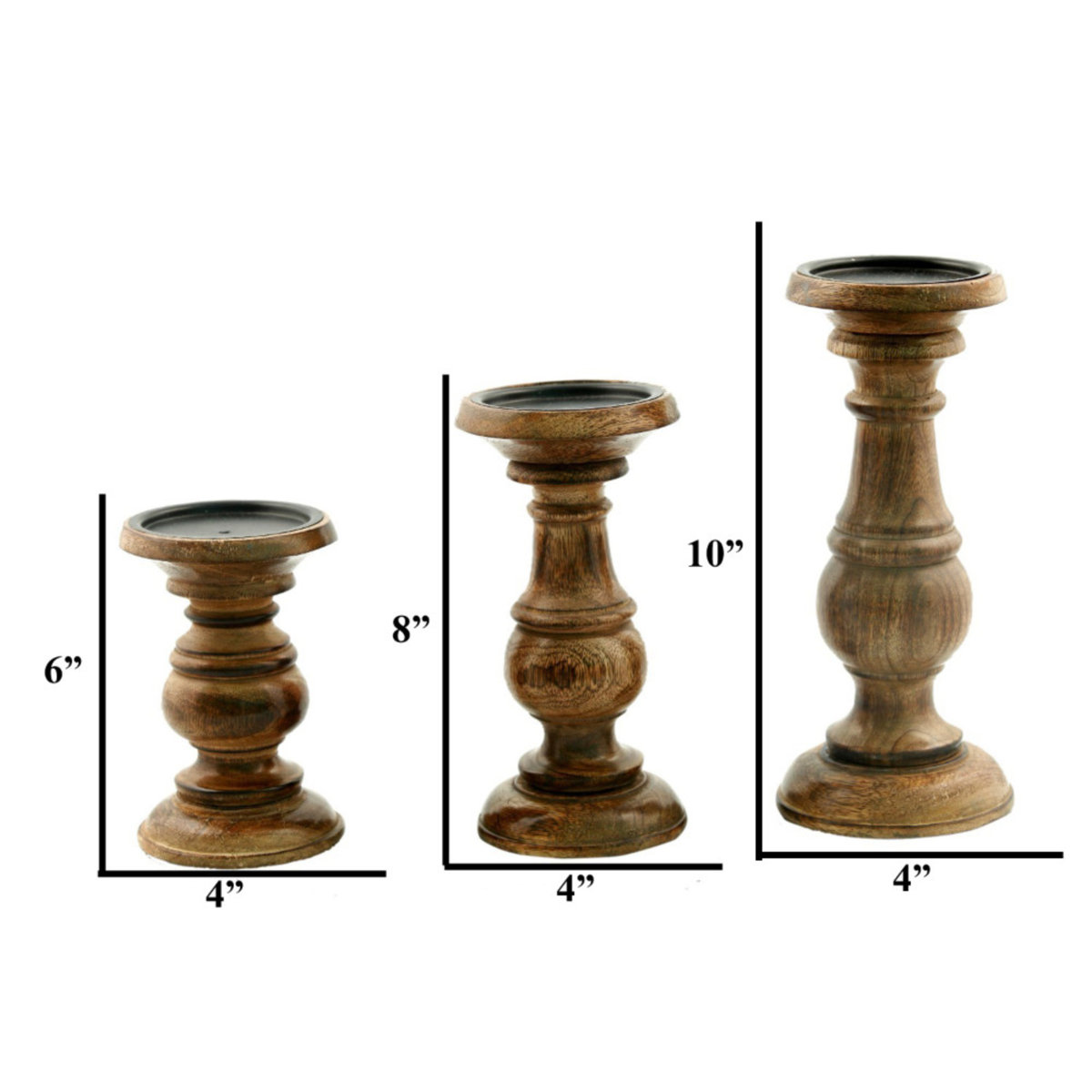 Laurel Foundry Modern Farmhouse 3 Piece Wood Tabletop Candlestick Set